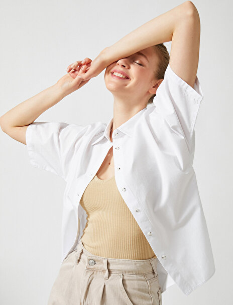 Koton Kadın Poplin Gömlek Kısa Kollu Oversize