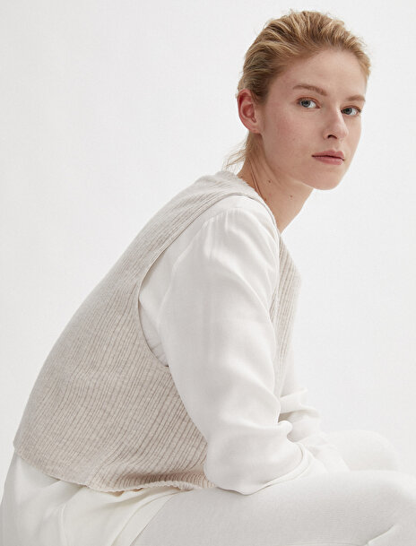 Koton Kadın Triko Detayli Bluz Uzun Kollu Oversize