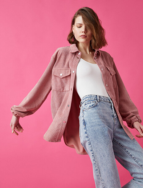 Koton Kadın Cepli Fitilli Kadife Gömlek Oversize Koton Kadın Cepli Fitilli Kadife Gömlek Oversize