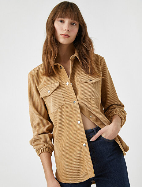 Koton Kadın Cepli Fitilli Kadife Gömlek Oversize Koton Kadın Cepli Fitilli Kadife Gömlek Oversize