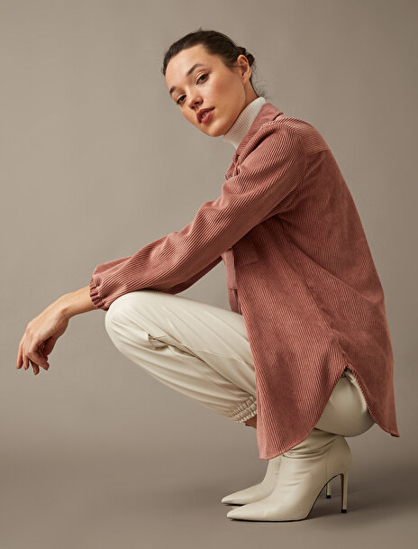 Koton Kadın Fitilli Kadife Gömlek Oversize Koton Kadın Fitilli Kadife Gömlek Oversize