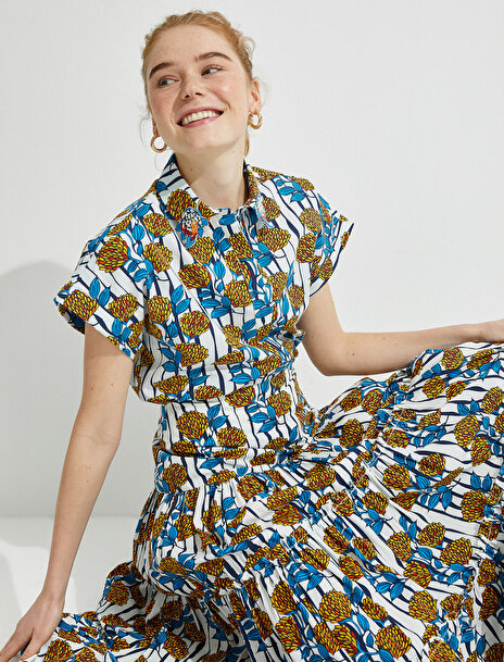 Koton Kadın El Emeği Gömlek Nakışlı Kısa Kollu Baskılı Pamuklu