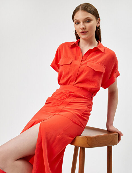 Koton Kadın Kısa Kollu Gömlek Cepli Oversize