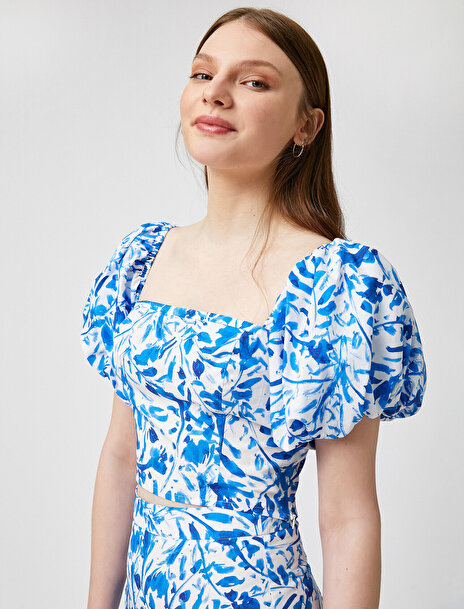 Koton Kadın Crop Bluz Desenli Pamuklu