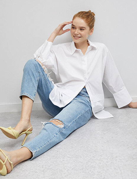 Koton Kadın Oversize Gömlek Poplin Pamuklu