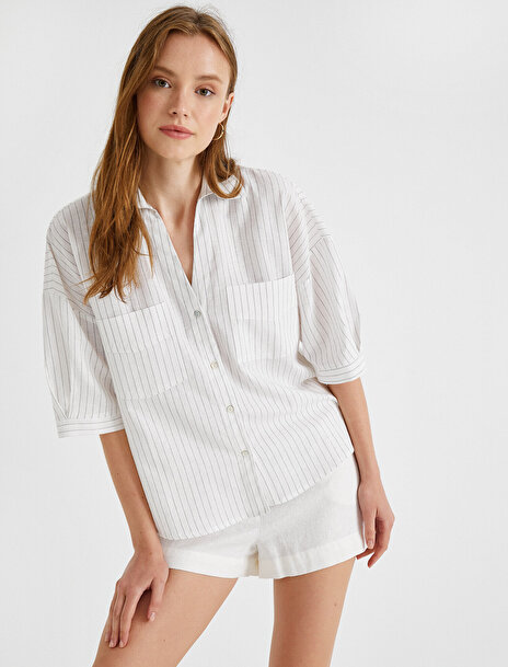 Koton Kadın Keten Gömlek Çizgili