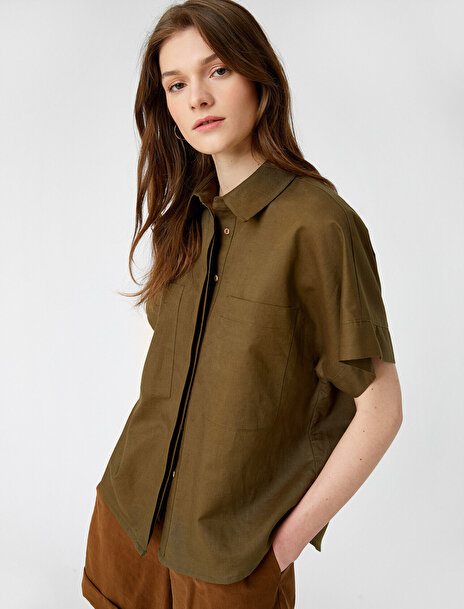 Koton Kadın Keten Gömlek Kısa Kollu