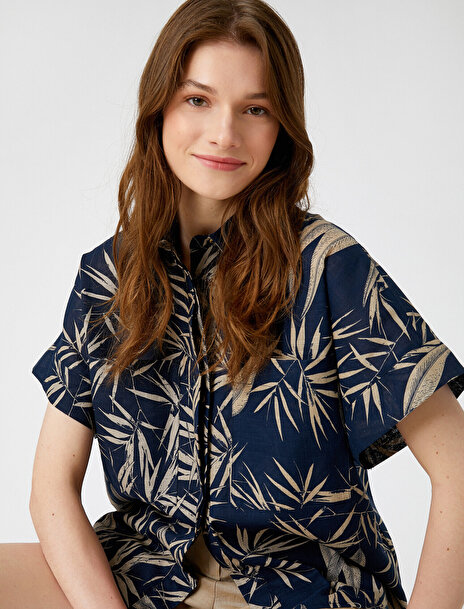 Koton Kadın Kısa Kollu Gömlek Desenli Pamuklu