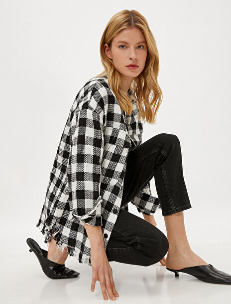 Koton Kadın Kareli Gömlek Cepli Düğmeli Oversize