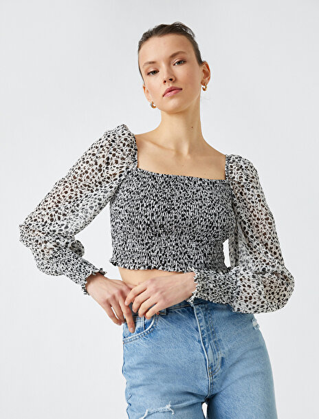 Koton Kadın Şifon Bluz Balon Kollu U Yaka Gipe Detaylı Koton Kadın Şifon Bluz Balon Kollu U Yaka Gipe Detaylı