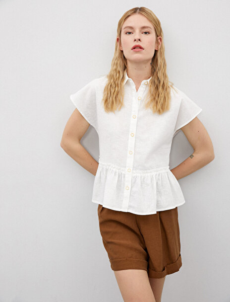 Koton Kadın Kısa Kollu Gömlek Düğmeli Fırfırlı