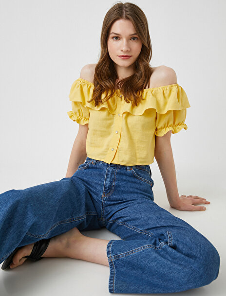 Koton Kadın Keten Gömlek Fırfır Detaylı