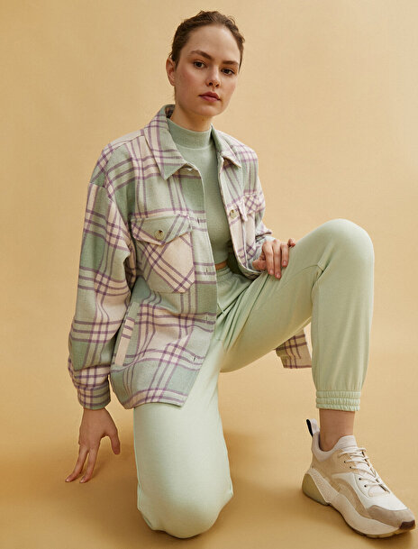 Koton Kadın Ekose Gömlek Cepli Oversize