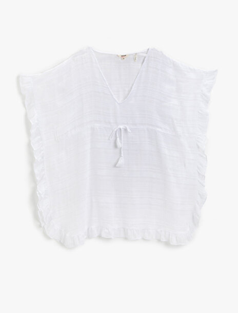 Koton Kadın V yaka Tunik Pamuklu  Kolları Fırfırlı