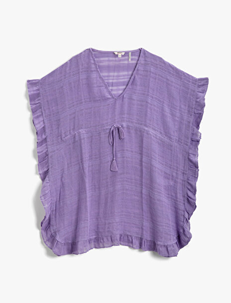 Koton Kadın V yaka Tunik Pamuklu  Kolları Fırfırlı