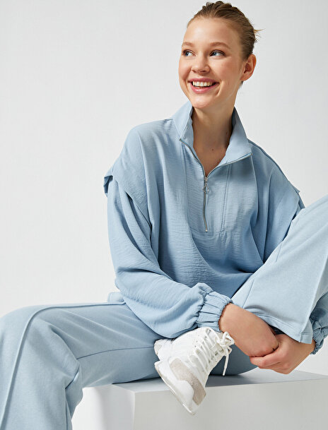 Koton Kadın Uzun Kollu Bluz Fermuarlı Dik Yaka