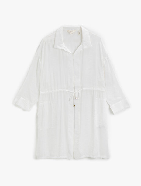 Koton Kadın Beli Bağlamalı Kimono Gömlek Yaka