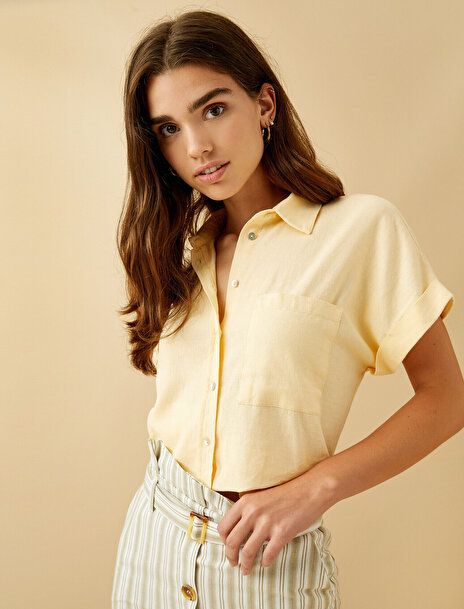 Koton Kadın Keten Gömlek Kısa Kollu