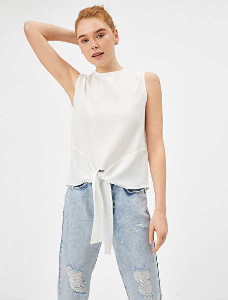 Koton Kadın Kolsuz Bluz Belden Bağlamalı