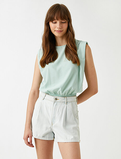 Koton Kadın Vatkalı Bluz Bisiklet Yaka Kısa Kollu