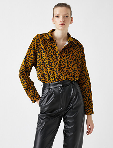Koton Kadın Leopar Desenli Uzun Kollu Gömlek Oversize Koton Kadın Leopar Desenli Uzun Kollu Gömlek Oversize