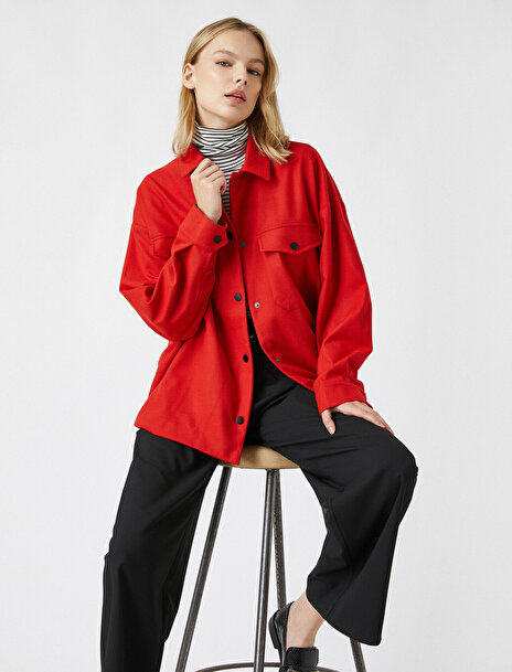 Koton Kadın Çıtçıtlı Cepli Gömlek Ceket