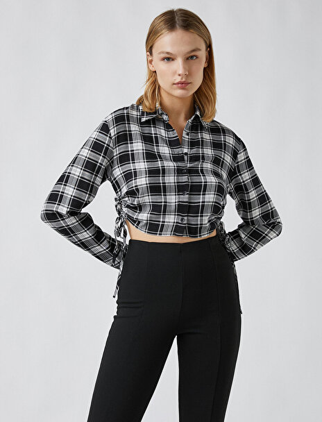Koton Kadın Ekoseli Büzgülü Crop Gömlek