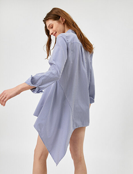 Koton Kadın Asimetrik Bluz Gömlek Yaka Çizgili