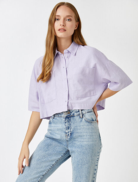 Koton Kadın Keten Gömlek Kısa Kollu