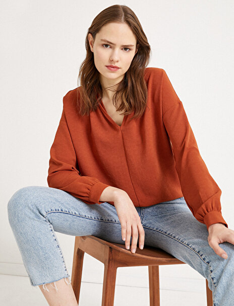 Koton Kadın Vatkalı Bluz Uzun Kollu Belden Bağlamalı