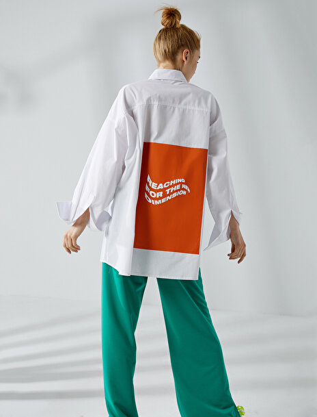 Koton Kadın Sloganlı Tunik Renk Bloklu Pamuklu