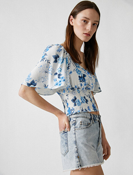 Koton Kadın Çiçekli Bluz Beli Büzgü Detaylı