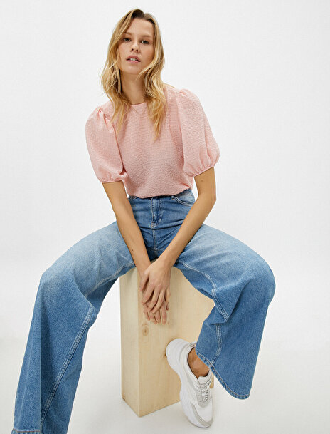 Koton Kadın Balon Kollu Bluz Bisiklet Yaka