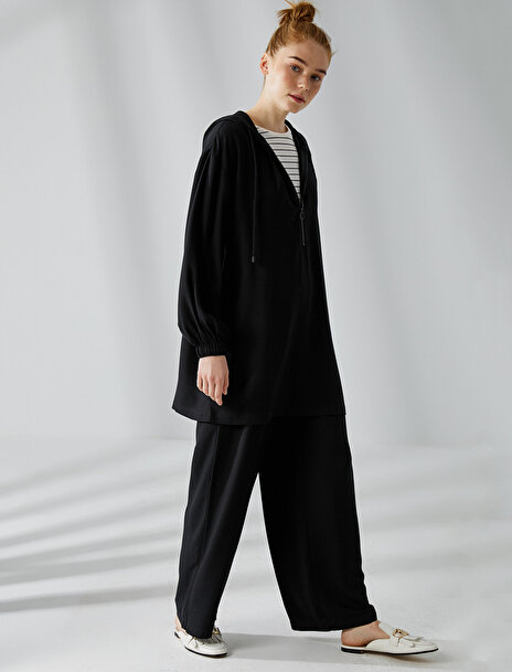 Koton Kadın Kapüşonlu Tunik Fermuarli Uzun Kollu Oversize Koton Kadın Kapüşonlu Tunik Fermuarli Uzun Kollu Oversize