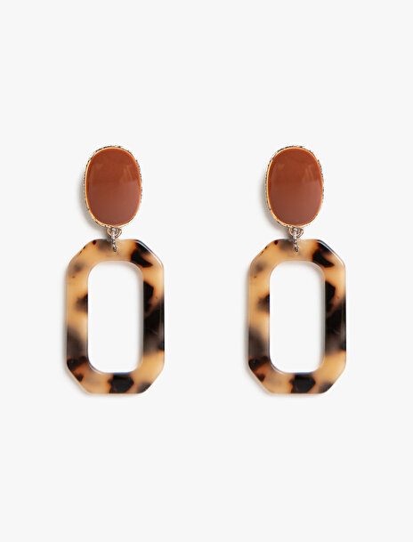 Koton Kadın Leopar Desenli Kare Küpe