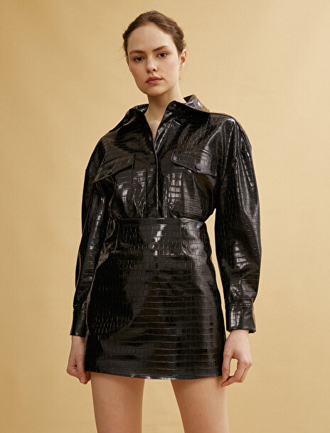 Koton Kadın Deri Görünümlü Mini Etek