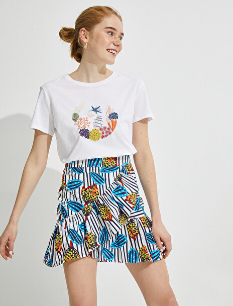 Koton Kadın El Emeği Etek Desenli Fırfırlı Pamuklu