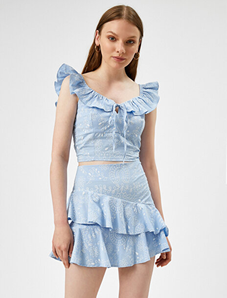 Koton Kadın Desenli Etek Firfirli Mini Pamuklu