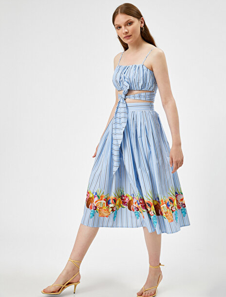 Koton Kadın Desenli Etek Çizgili Midi Pamuklu