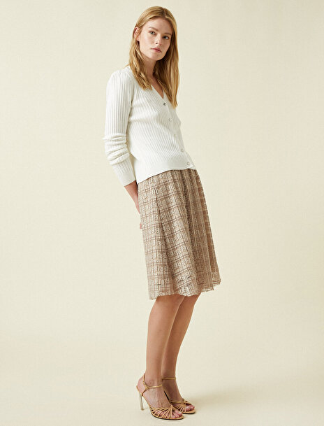 Koton Kadın Pileli Dantel Görünümlü Midi Boy Etek