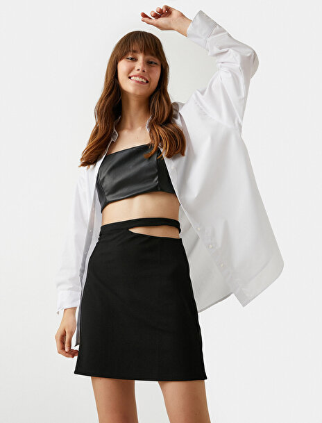 Koton Kadın Yüksek Bel Etek Mini Pencere Detaylı