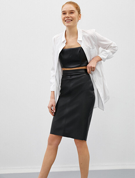 Koton Kadın Deri Etek Midi Boy