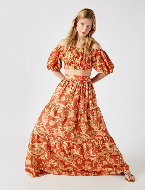 Koton Kadın Desenli Etek Pamuklu Uzun