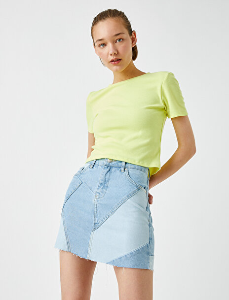 Koton Ole Genç Kız Renk Bloklu Cepli Mini Kot Etek Koton Ole Genç Kız Renk Bloklu Cepli Mini Kot Etek