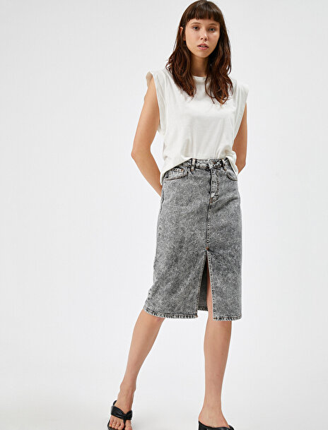 Koton Ole Genç Kız Yırtmaçlı Midi Kot Etek