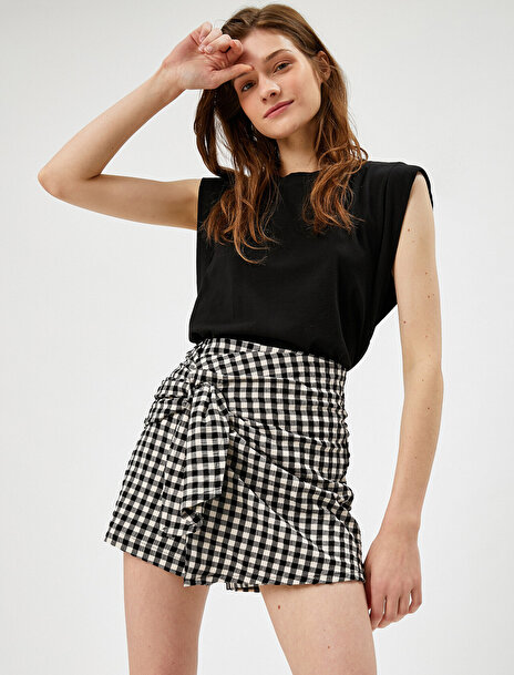 Koton Kadın Kareli Etek Düğüm Detaylı