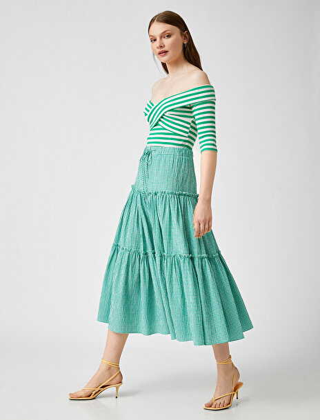 Koton Kadın Skirtly Yours Styled by Melis Ağazat -  Kareli Etek Midi Boy Pamuklu