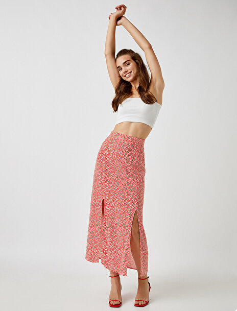 Koton Kadın Önden Yırtmaçlı Desenli Etek