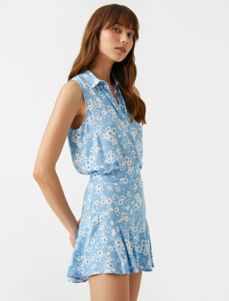 Koton Kadın Çiçekli Mini Yüksek Bel Volanlı Şort Etek