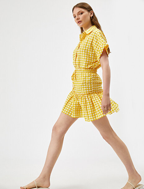 Koton Kadın Kareli Firfirli Mini Etek